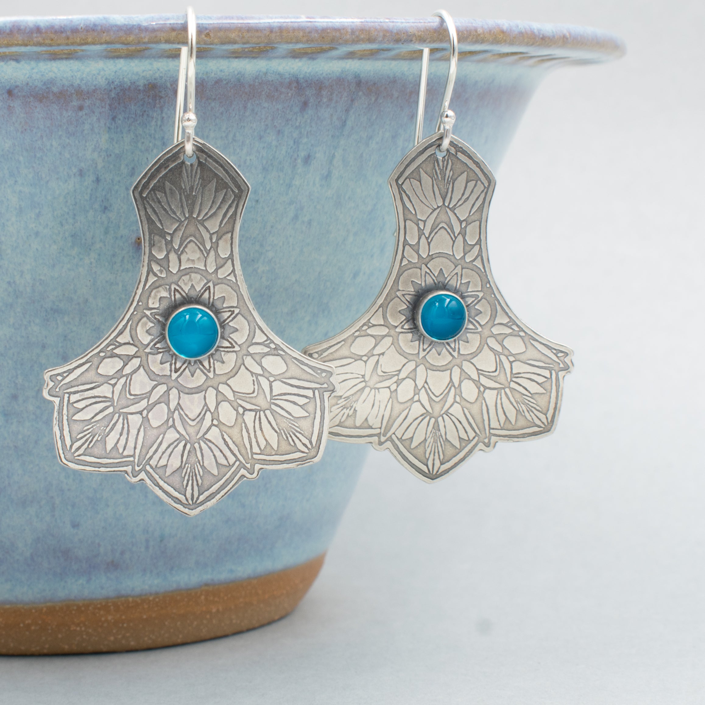 Original lampwork glass bead dangle earrings in sterling silver ...